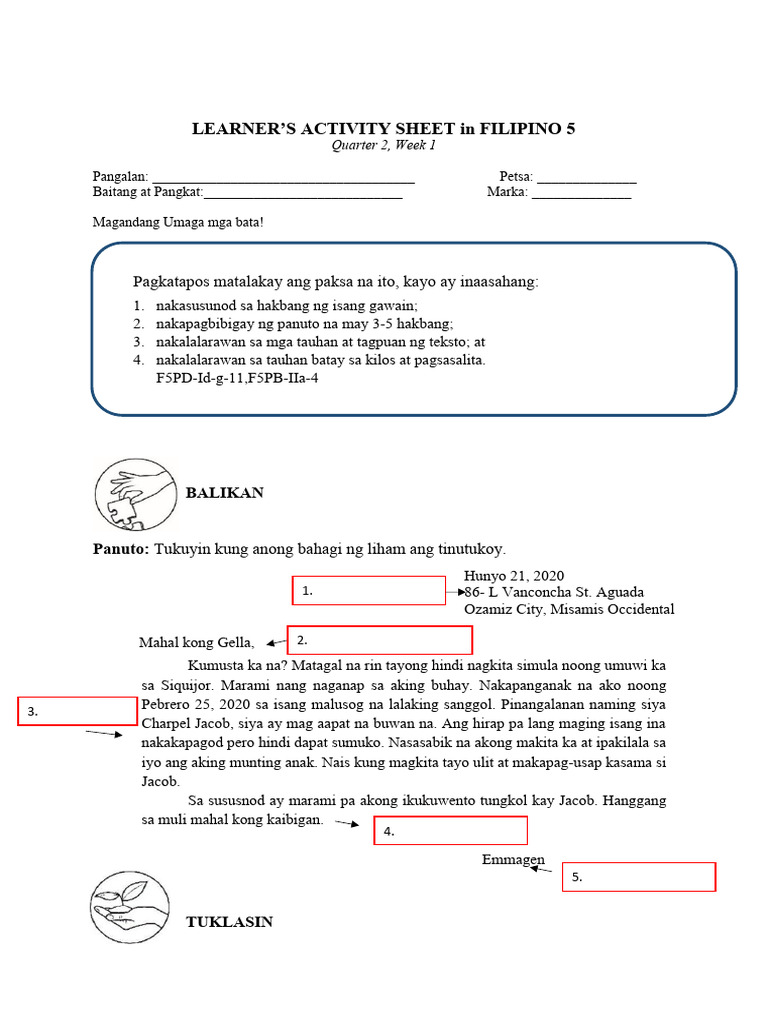 LAS Filipino 5 Q2 W1 | PDF
