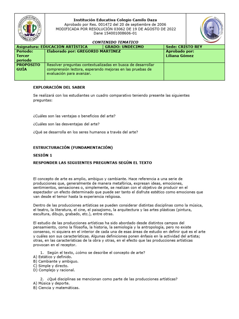 Gap P3 G11 002 Artistica 2024 Pdf Período Moderno Temprano