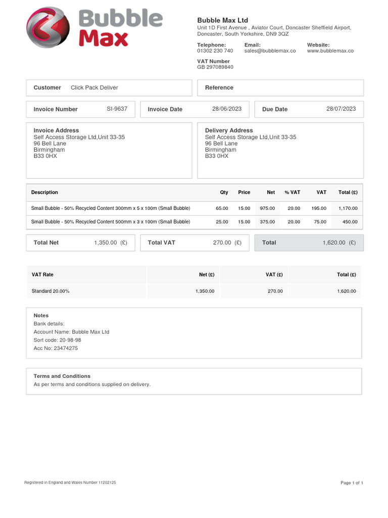 Sales Invoice SI-9637 Bubble Max LTD | PDF | Invoice | Value Added Tax