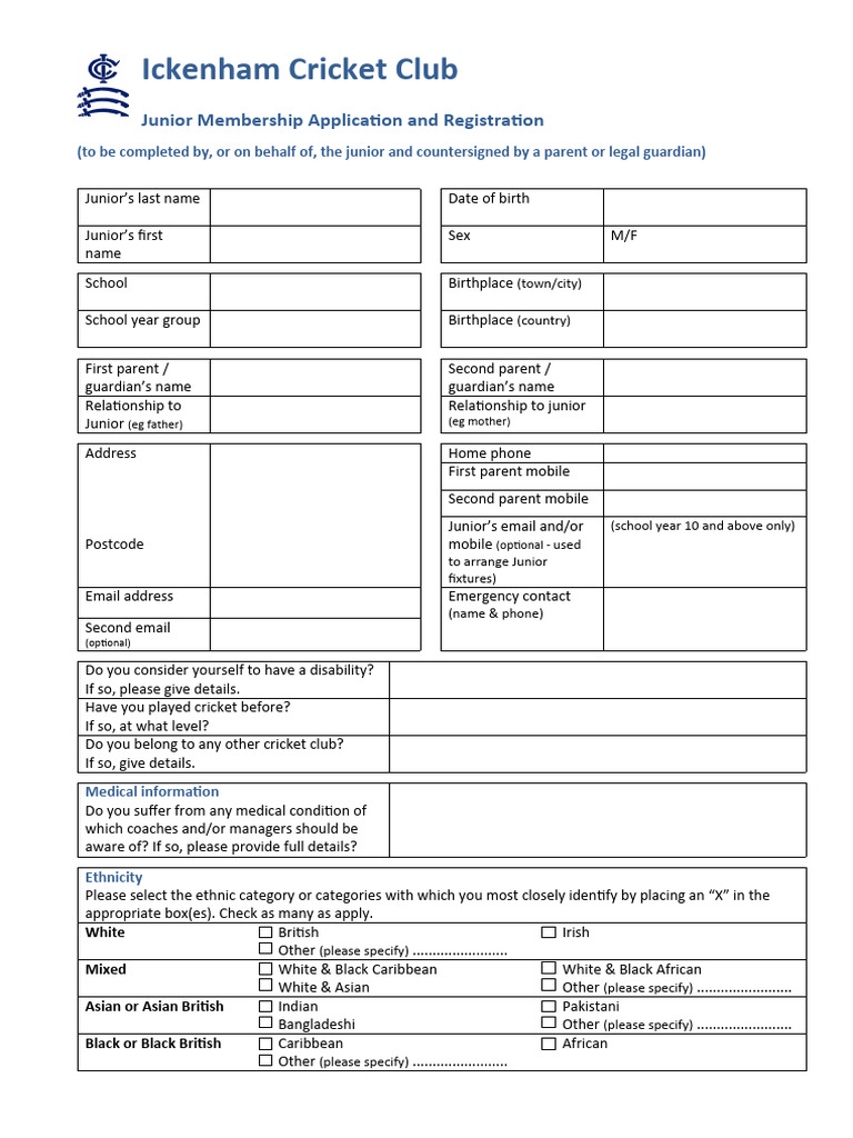 Membership Form Juniors | PDF