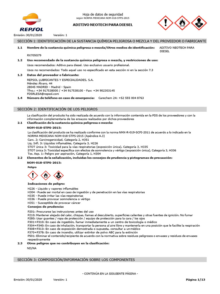 Seguridad Aditivo Diesel Neotech Pdf Toxicología