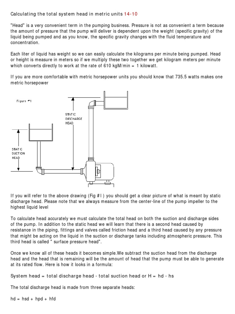 Calculation Head Centrifugal Pump in Metric | PDF | Pump | Pressure