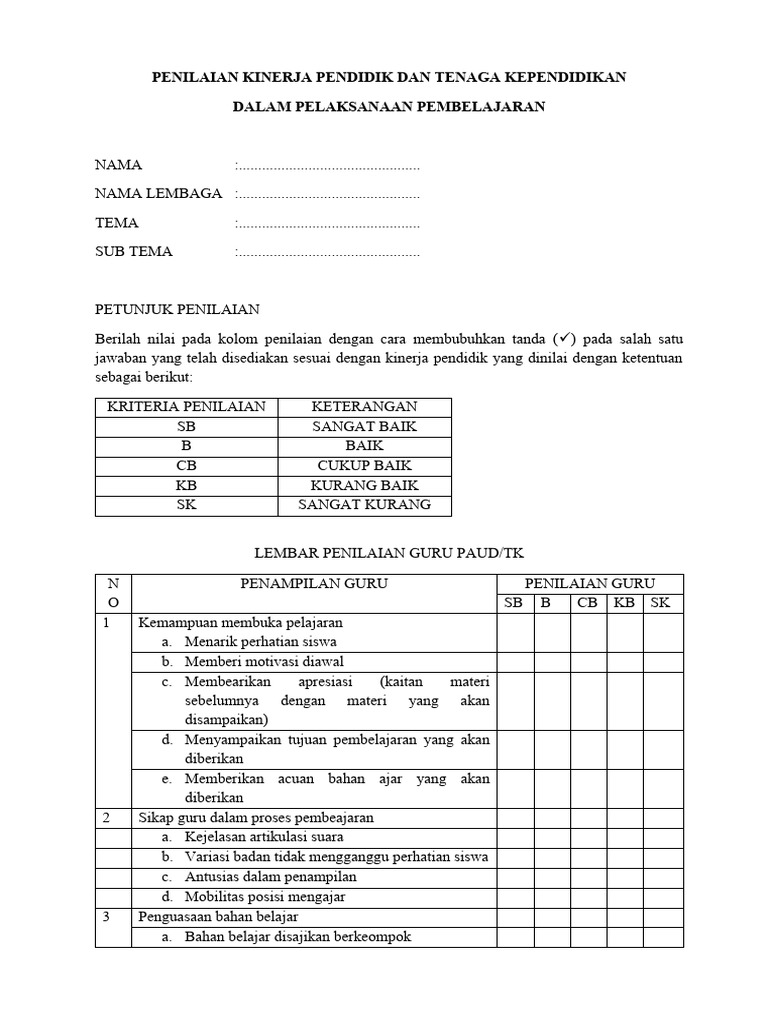 PENILAIAN KINERJA PENDIDIK DAN TENAGA KEPENDIDIKAN | PDF