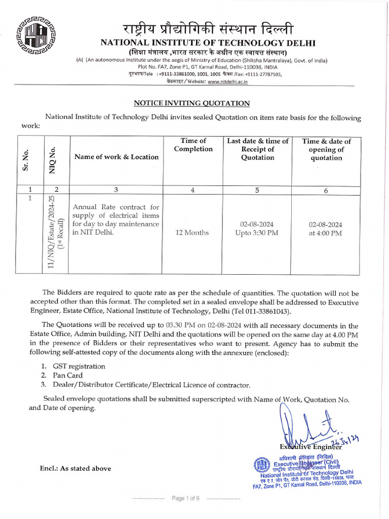 NIQ - Annual Rate Contract Electrical Items 1 | PDF