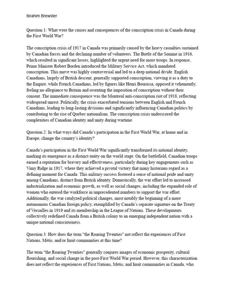 Causes and Consequences of Canada's WW1 Conscription Crisis | PDF ...