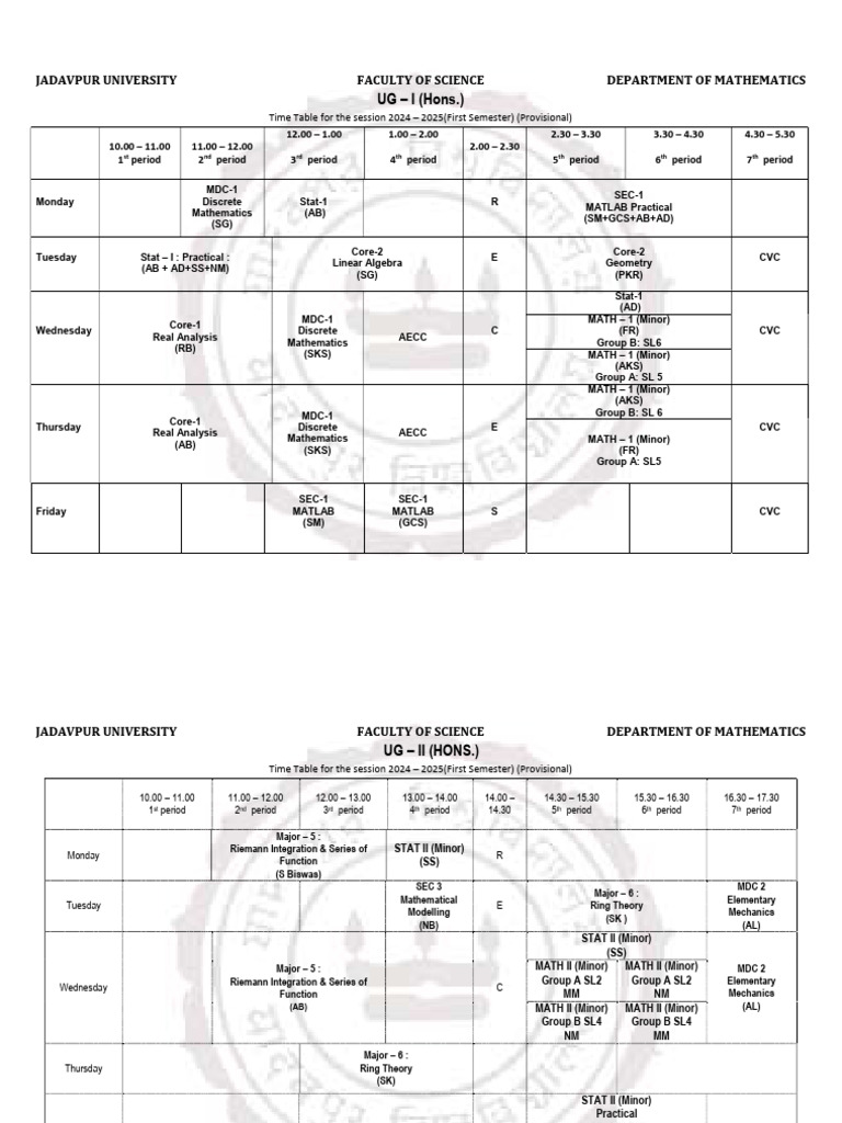 UG PG Routine 2024 - 240729 - 220826 | PDF | Mathematical Analysis ...