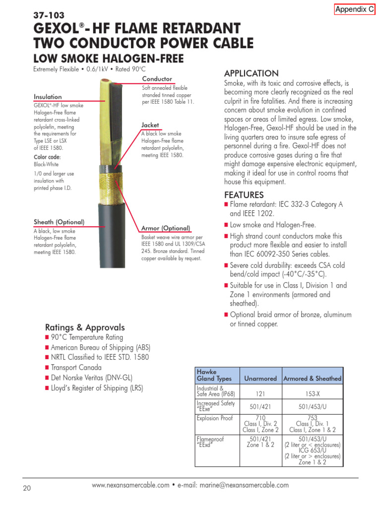 Appendix C - GEXOL-HF Armored Power Cable, LSZH, 0.6-1kV, 90 ̊C | PDF | Smoke | Electrical ...