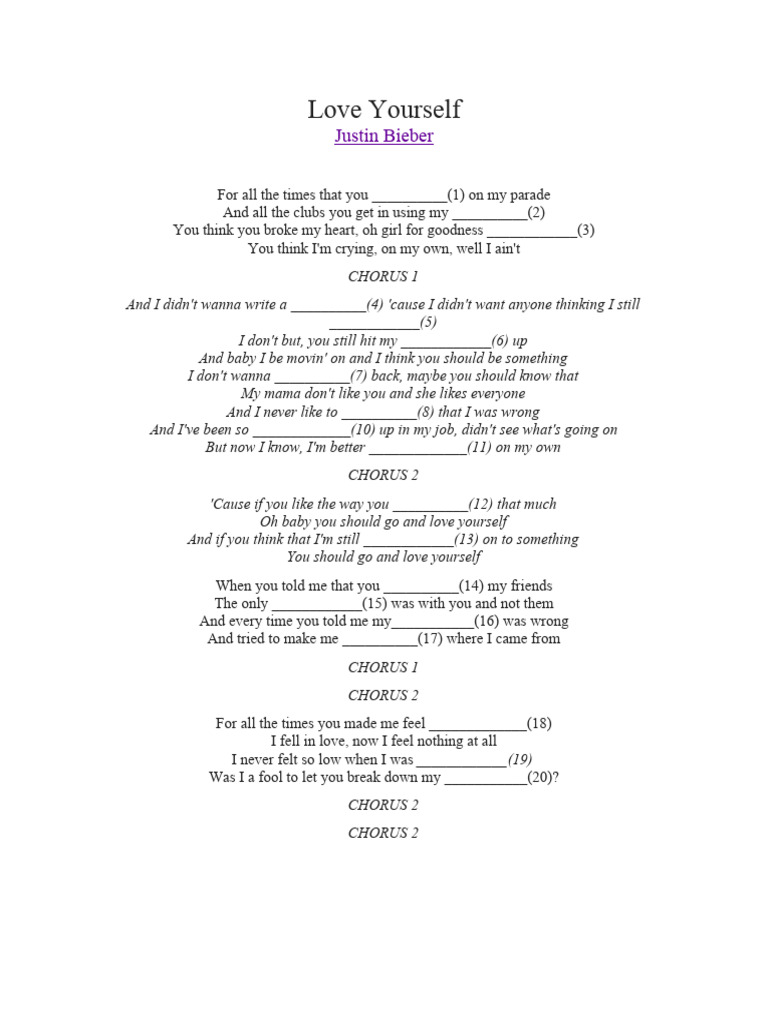 Love Yourself Lyrics | PDF