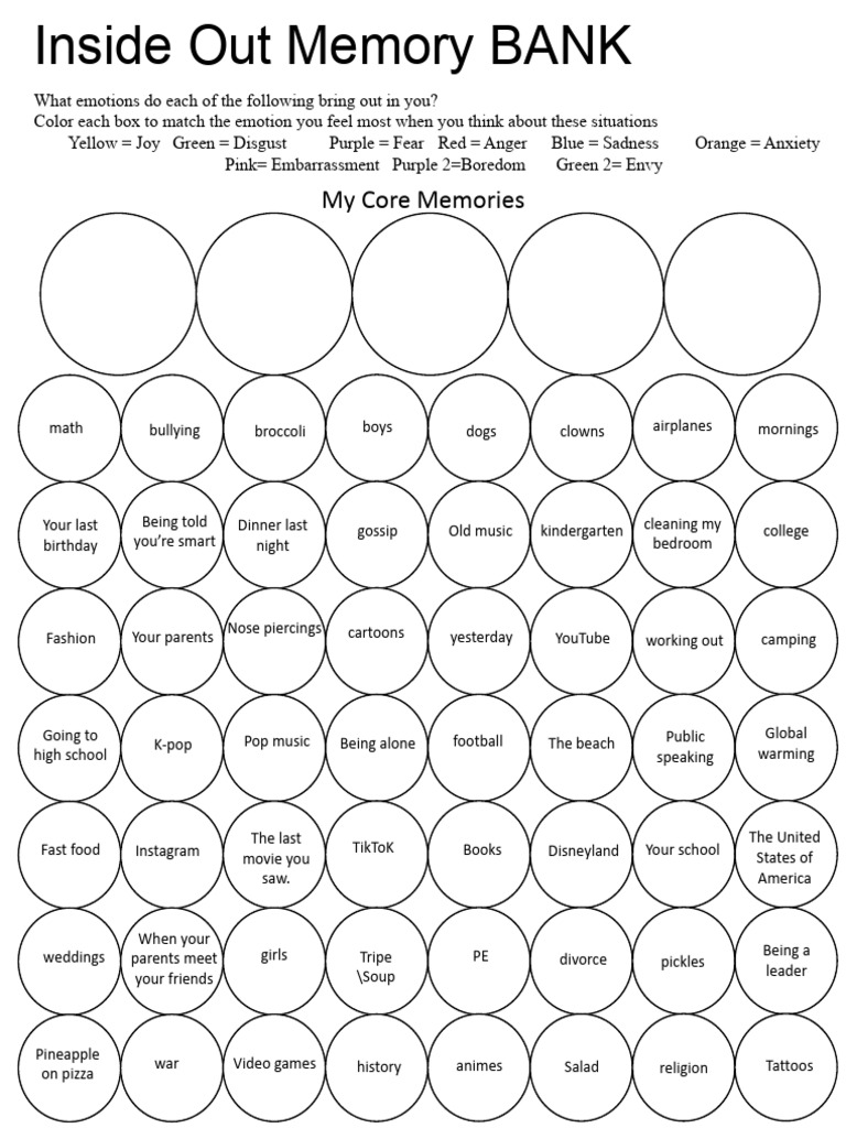 Inside Out Memory Bank Worksheet | PDF