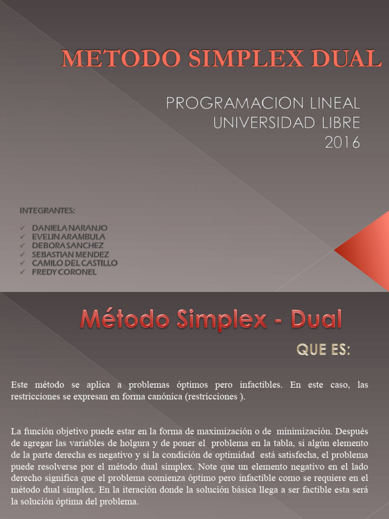 Metodo Simplex Dual Final | PDF | Ciencias de la Computación | Matemáticas Aplicadas