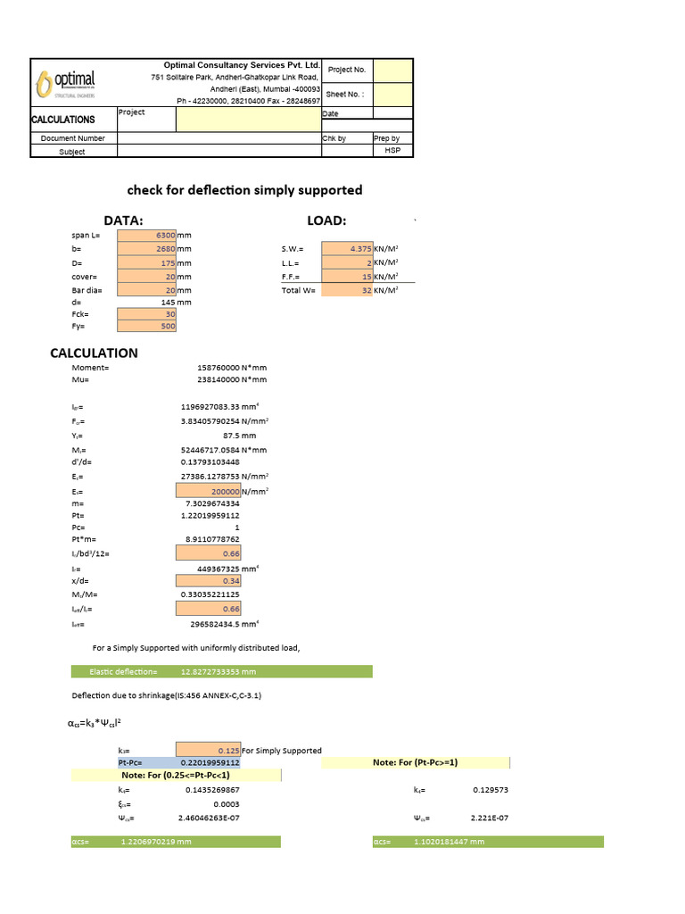 Deflection Check For Simply Supported | PDF | Structural Analysis ...