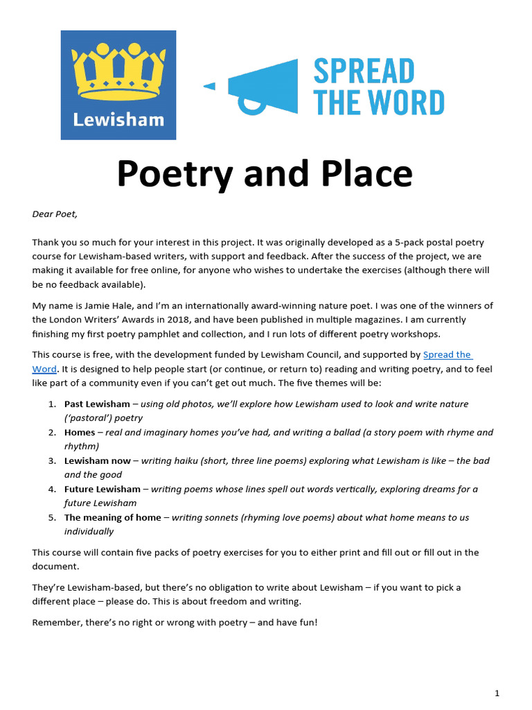 Poety and Place Pack | PDF | Poetry | General Fiction