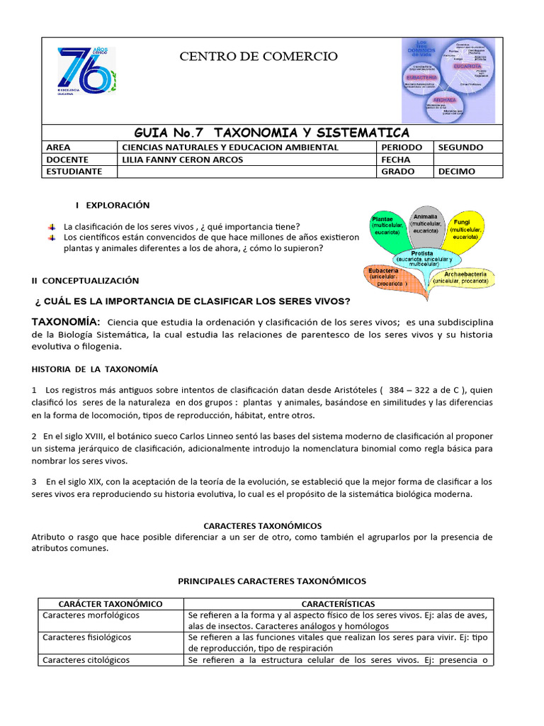 Guía No 7 Taxonomia y Sistematica 2024 (1) | PDF | Taxonomía (biología) | Las bacterias