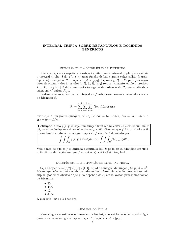 04 Integral Tripla Sobre Retângulos e Domínios Genéricos | PDF ...