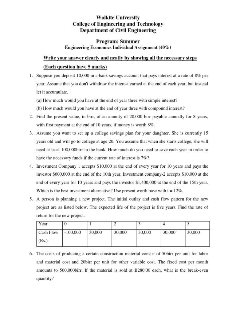 Engineering Econ Assignment - 1 | PDF | Interest | Private Sector