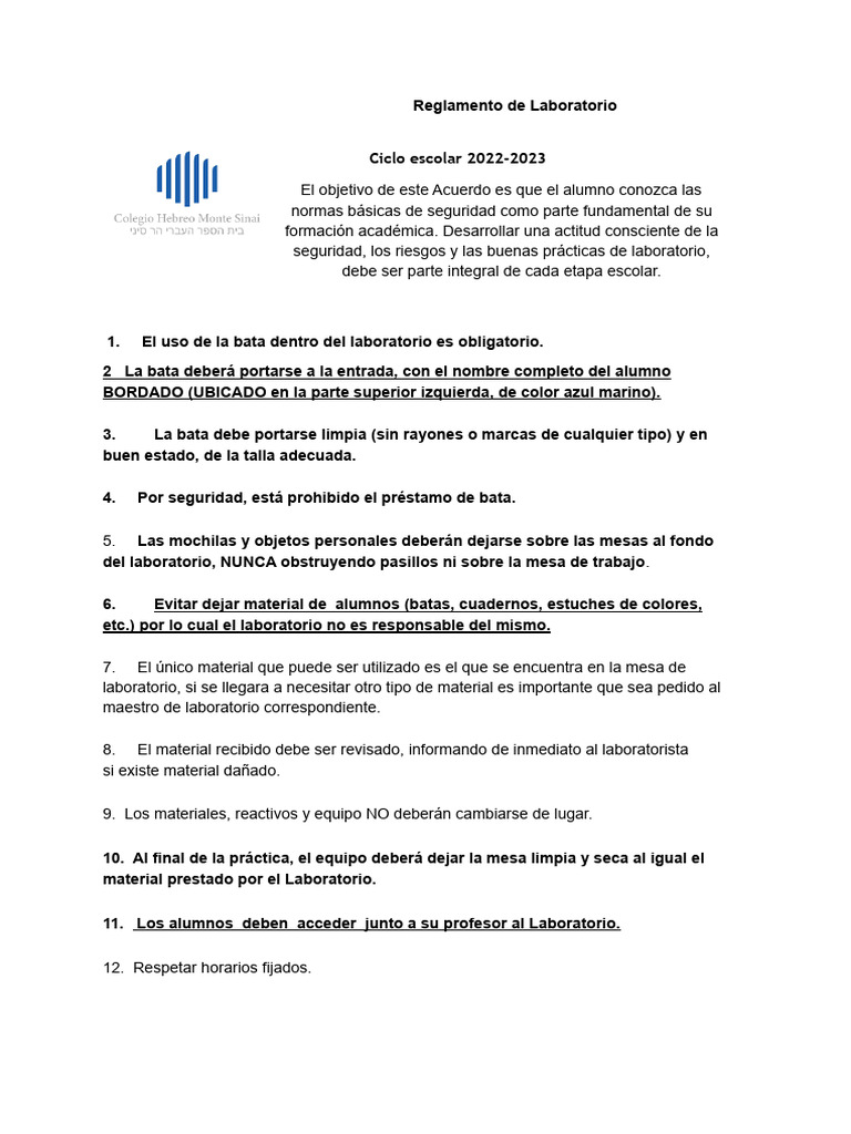 Reglamento de Laboratorio 22-23 | PDF | Laboratorios