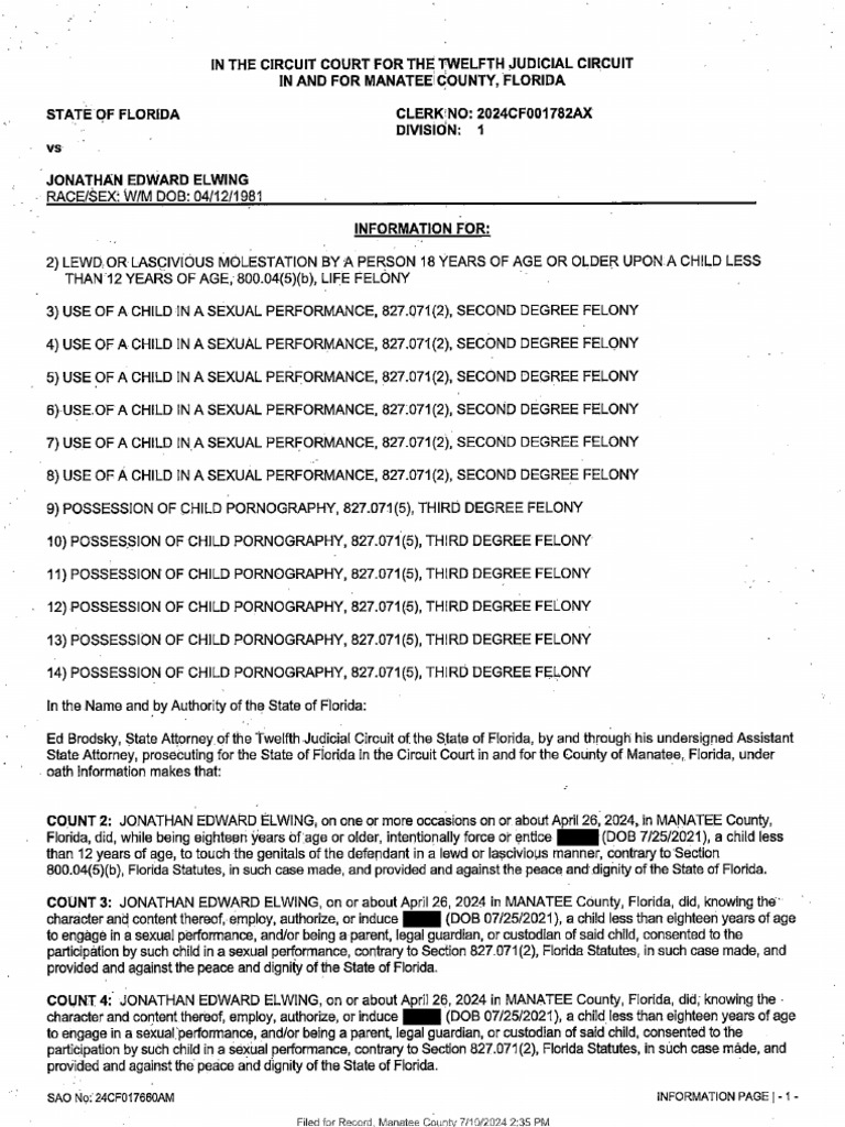 Information Filed (As To Counts 2-14) - Jonathan Elwing | PDF