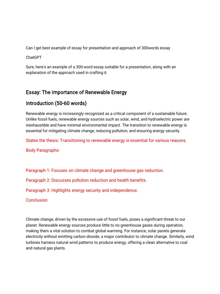 300-Word Essay on Renewable Energy | PDF | Renewable Energy | Climate ...