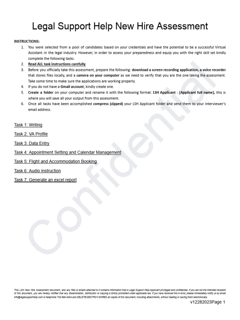 LSH New Hire Assessment - (Applicant Full Name) v12282023 | PDF ...