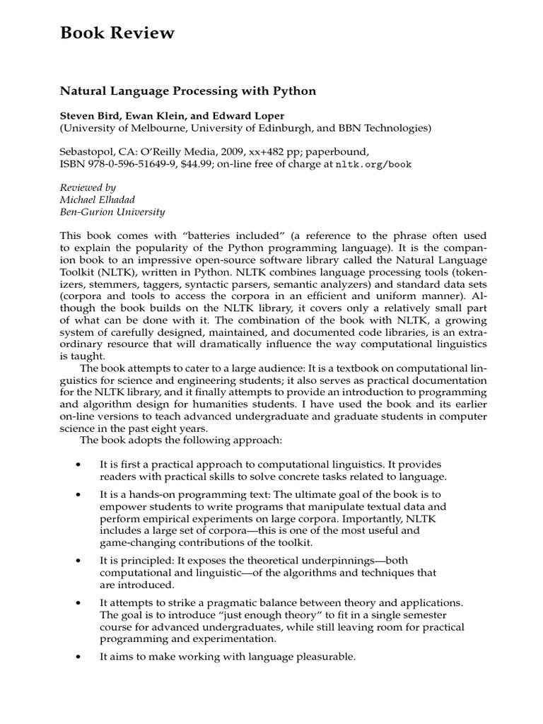 Book Review: Natural Language Processing With Python | PDF | Parsing | Computer Programming