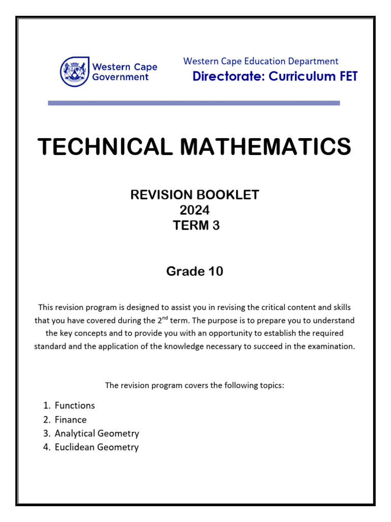 Technical Mathematics GR 10 Learner Support Material Term 3 - 2024 ...