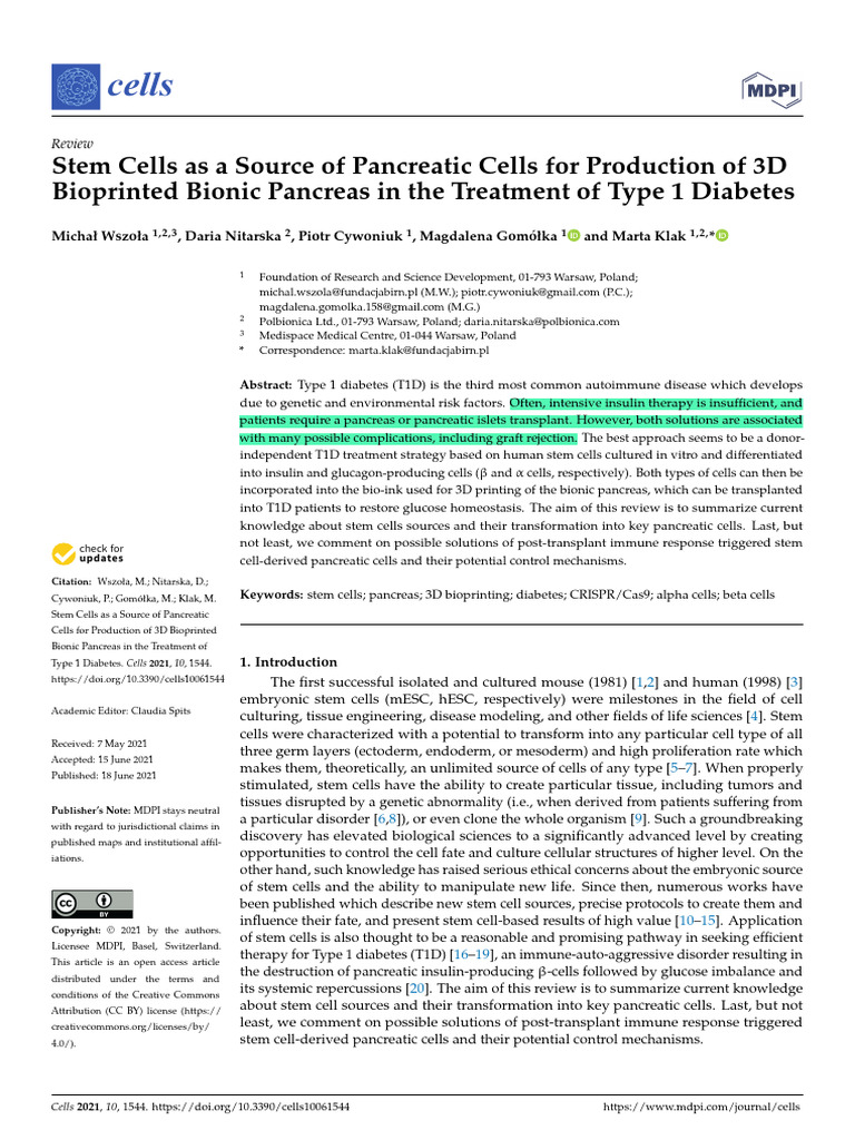 Cells 10 01544 v2 | PDF | Embryonic Stem Cell | Pancreas