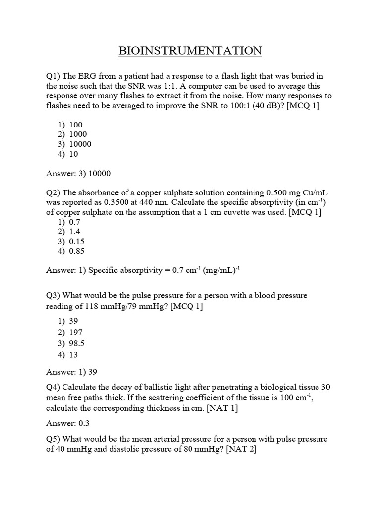 Subject Test 2 - Bioinstrumentation | PDF | Heart | Flow Measurement