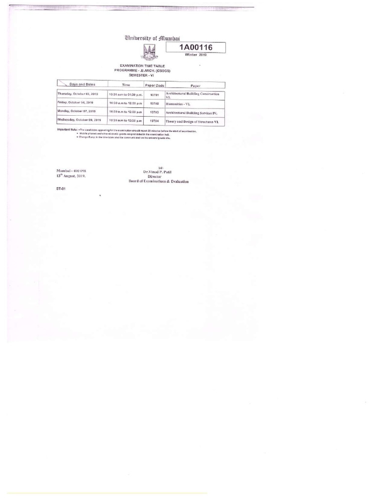 Examination Schedule Year 2019 | PDF