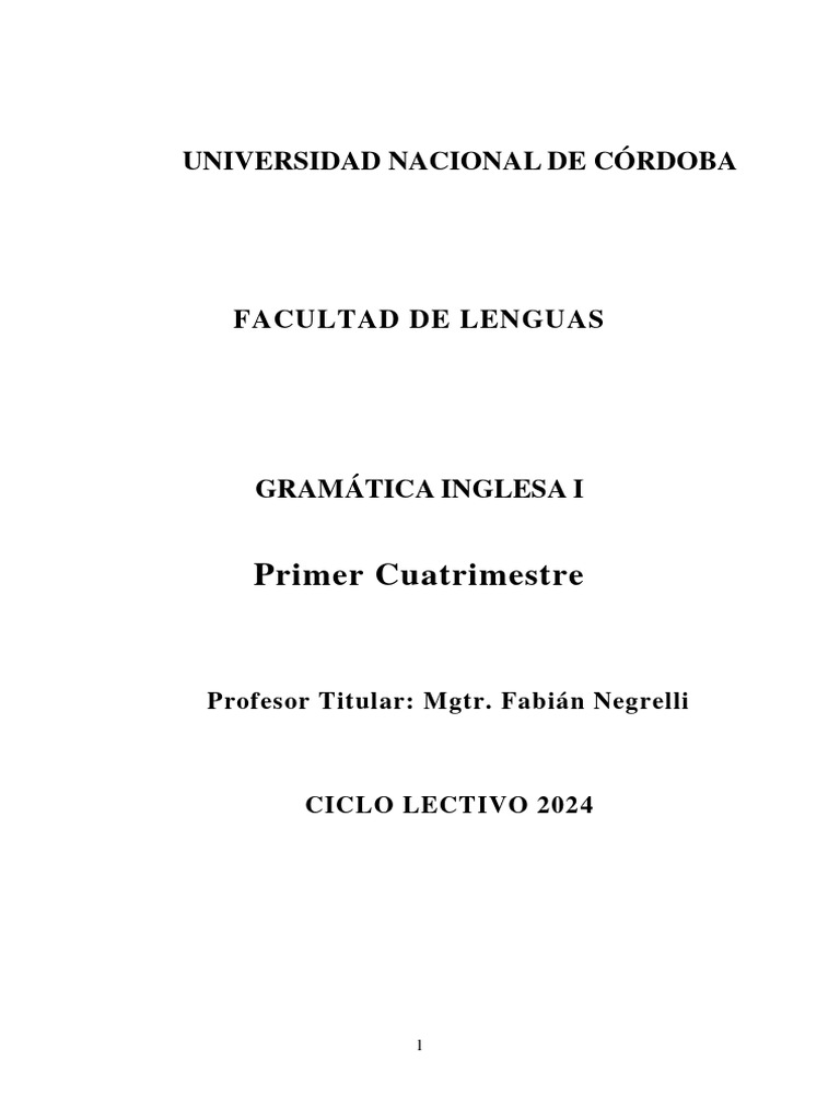 Manual teórico Gramática Inglesa I 2024 Prof. Fabián Negrelli | PDF ... Manual teórico Gramática Inglesa I 2024 Prof. Fabián Negrelli | PDF ...