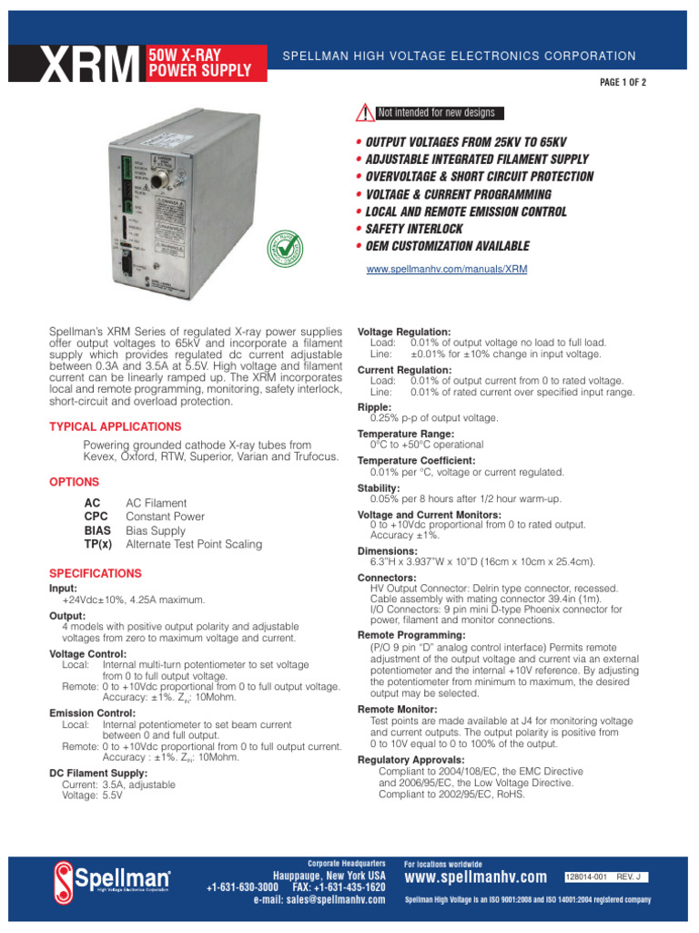Spellman XRM Series X-ray Power Supplies | PDF | Power Supply ...