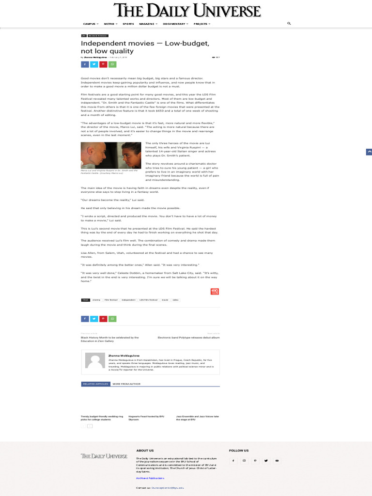 Independent Movies - Low-Budget, Not Low Quality - The Daily Universe | PDF