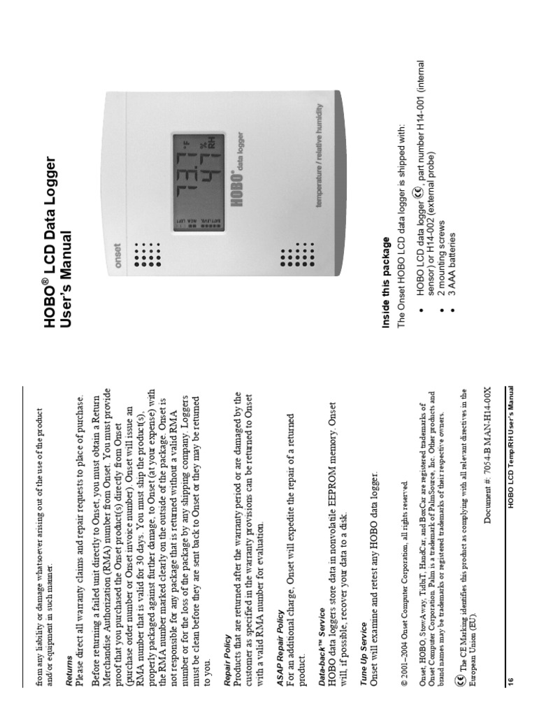 Hobo Data Logger H14-001 7054-B MAN-H14-00X | PDF | Legal Liability ...