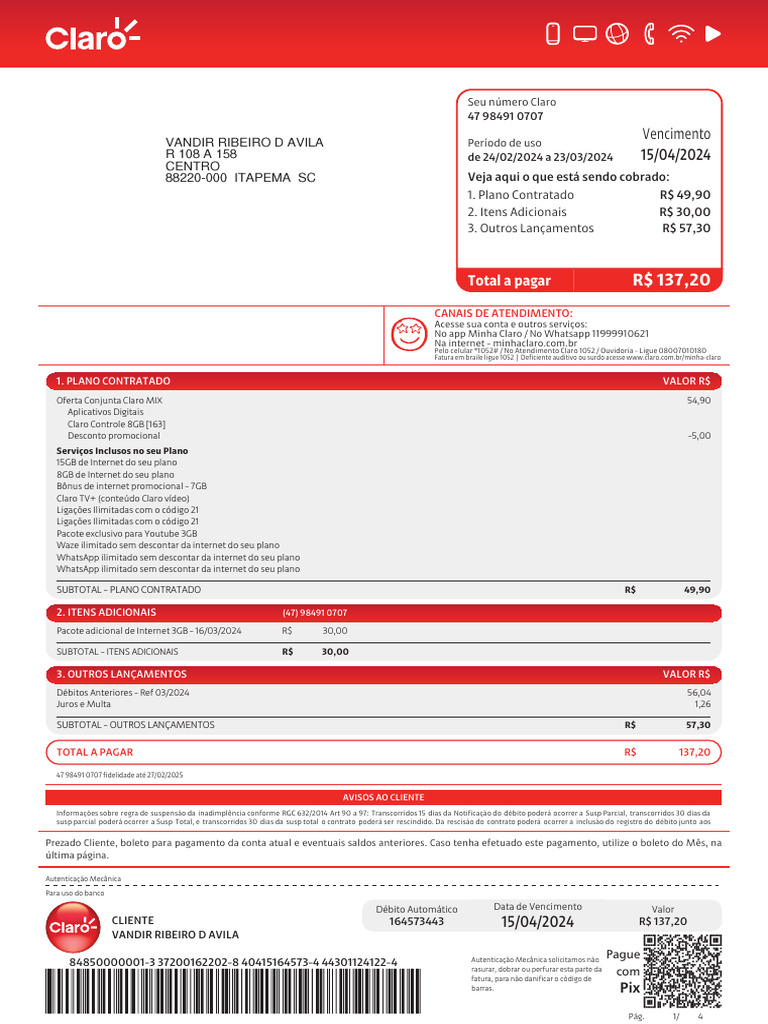 Fatura de Abril | PDF | Internet