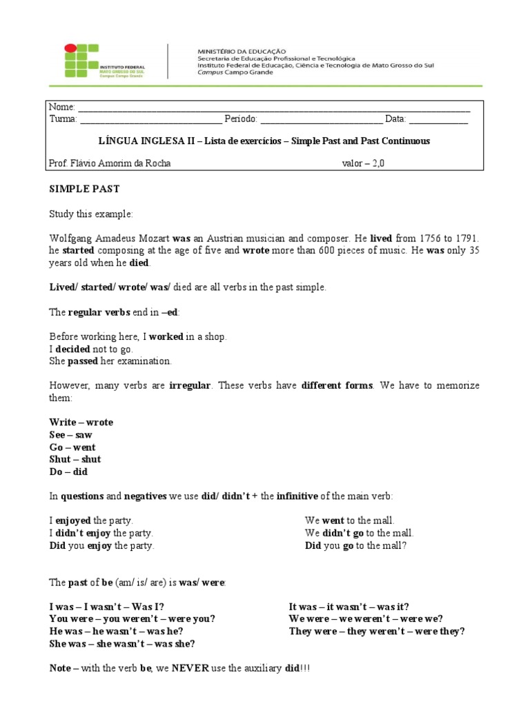 Simple Past and Past Continuous List | PDF | Leisure