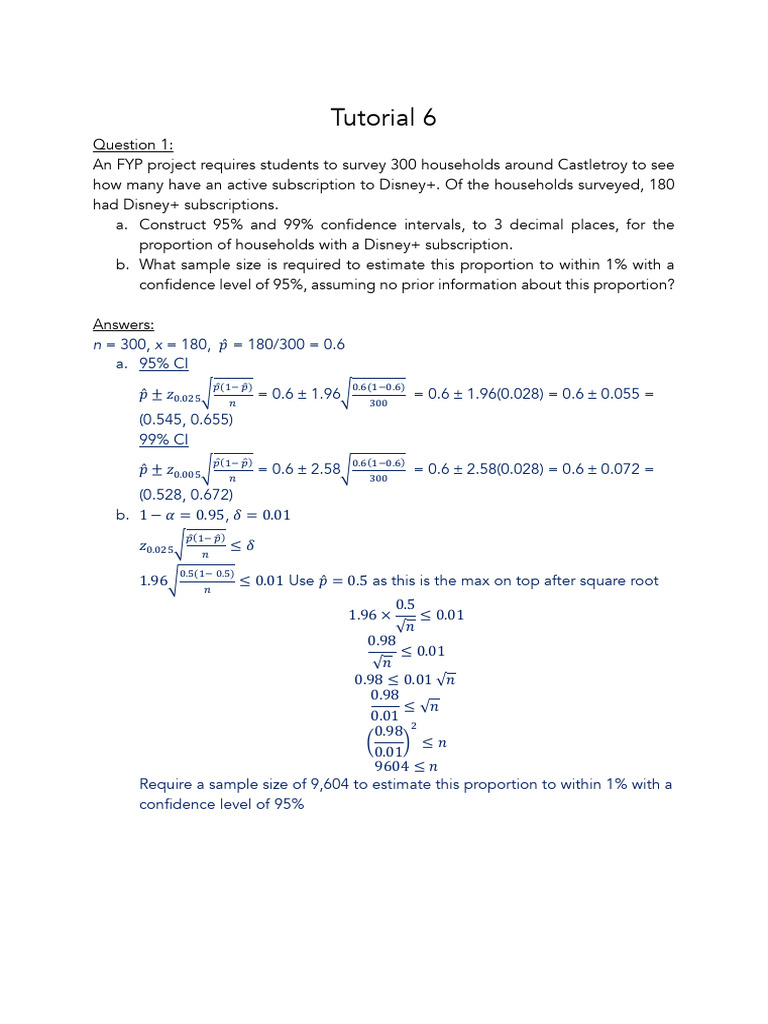 Tutorial06 Solutions | PDF | Confidence Interval | Statistics
