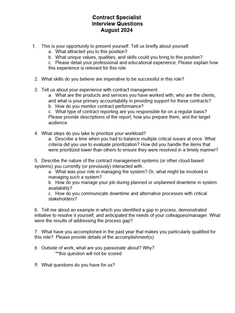 4. Interview Questions (Candidate) Contract Specialist | PDF