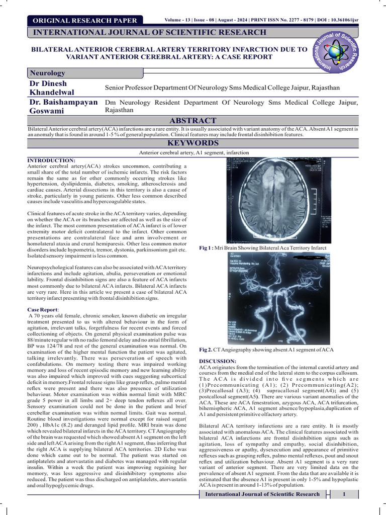 Bilateral Anterior Cerebral Artery Territory Infarction Due To Variant ...