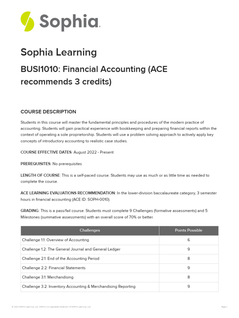 Sophia Financial Accounting Syllabus | PDF | Debits And Credits ...