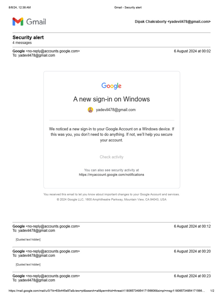 Gmail - Security Alert | PDF