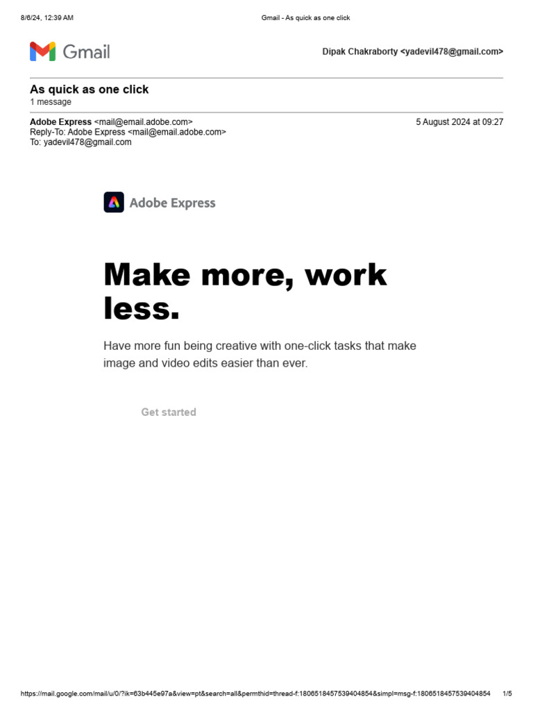 Gmail - As Quick As One Click | PDF | Gmail | Cloud Computing