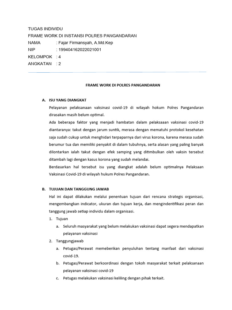 Tugas Individu Framework Di Instansi Kerja | PDF