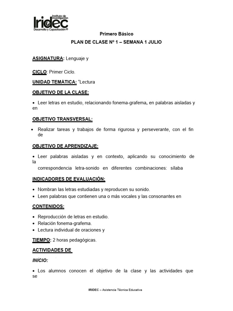 Planificación Clase A Clase Julio | PDF | Evaluación | Aprendizaje
