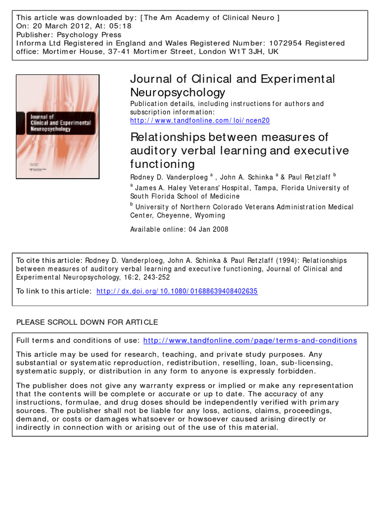 Relationship Between Auditory Verbal Learning And Executive Functions