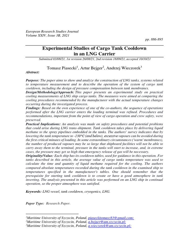 Experimental Studies of Cargo Tank Cooldown in An LNG Carrier | PDF ...
