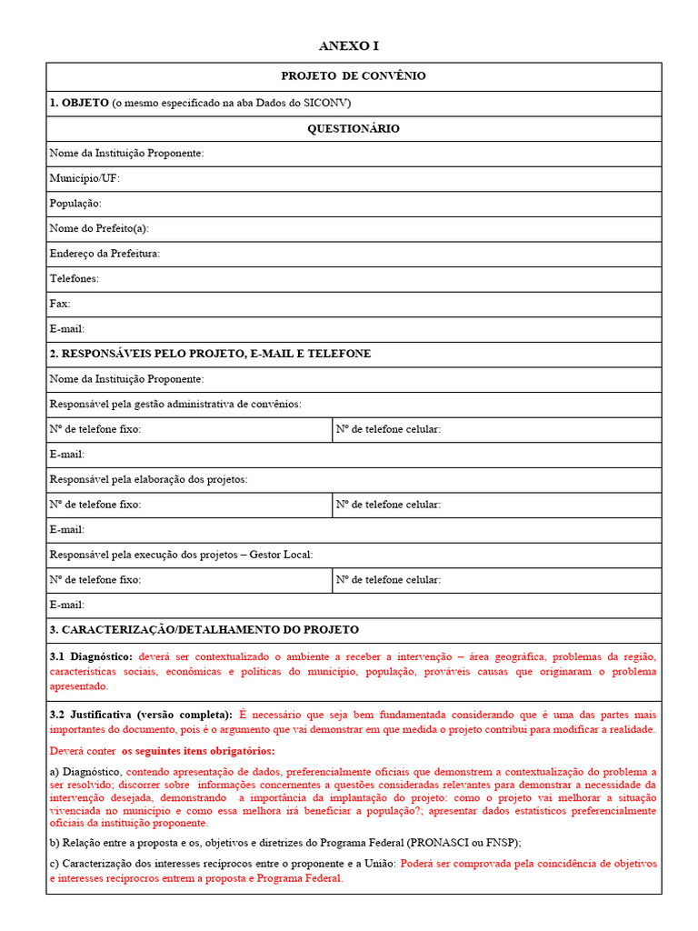 Anexo I Modelo Projeto de Conv Atualizado2 | PDF