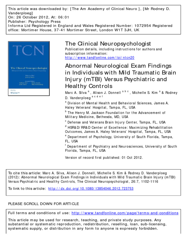Neurological signs TCN 2012 | PDF | Concussion | Mental Disorder