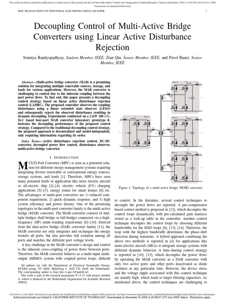 Decoupling Control of Multi-Active Bridge Converters Using Linear Active Disturbance ...