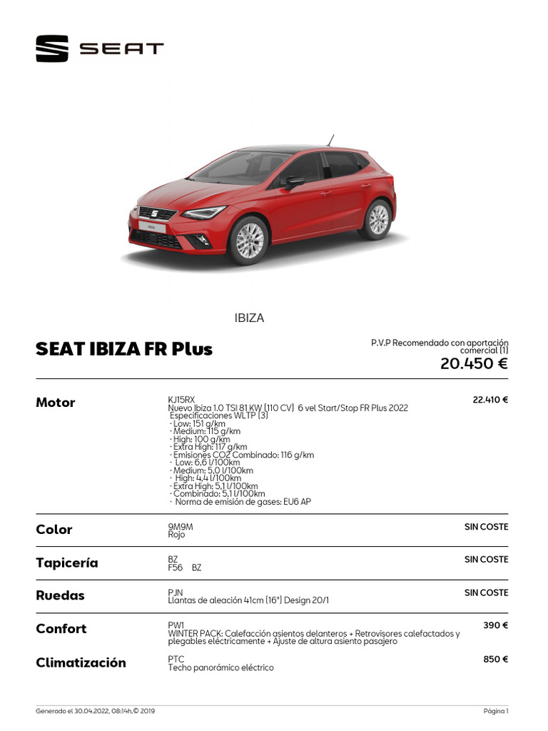 SEAT Ibiza FR Plus 2022: Especificaciones y Precio | PDF | Neumático ...