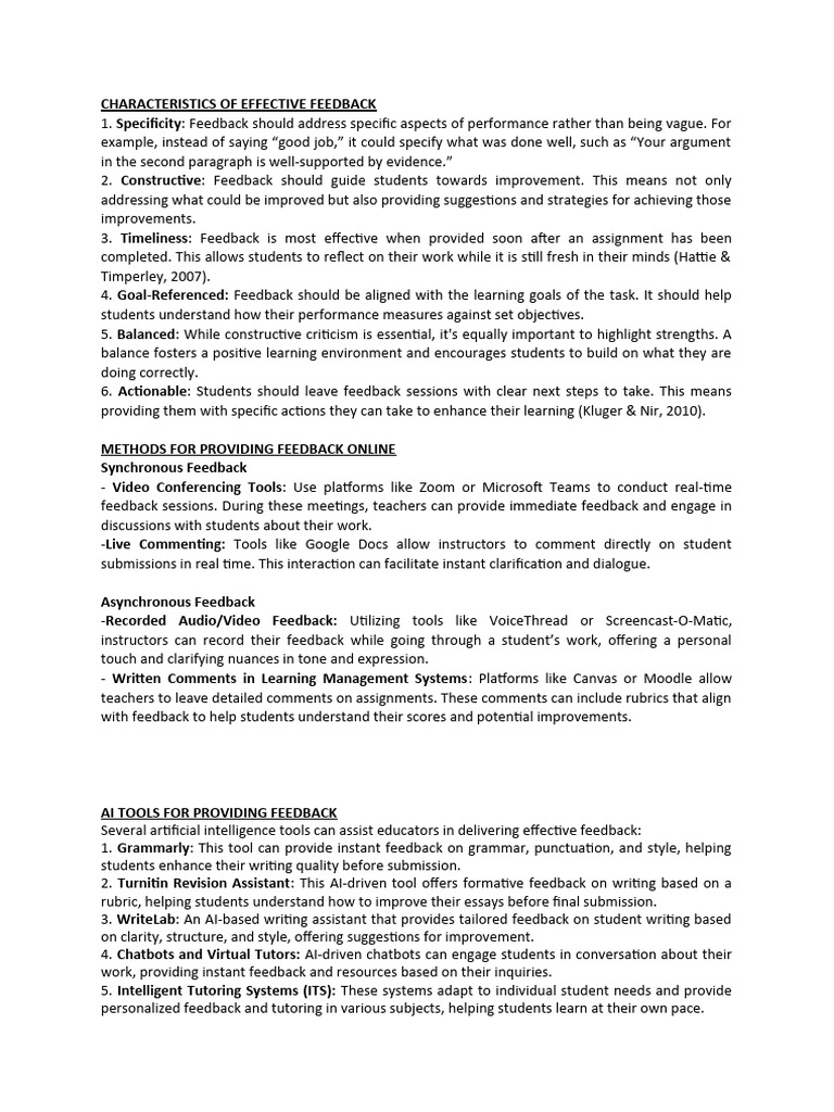 Characteristics of Effective Feedback | PDF | Academic Integrity ...