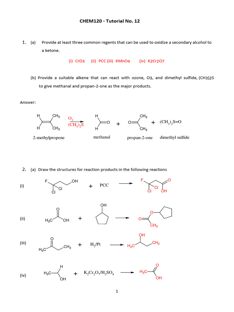 Tutorial 12 solution | PDF | Chemical Reactions | Chemistry